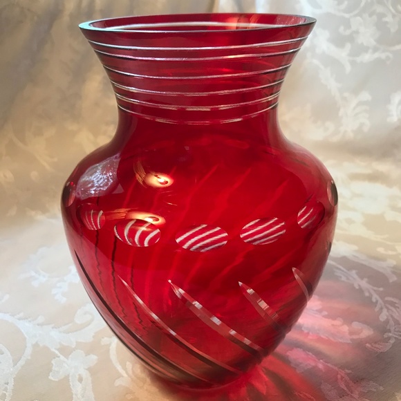 Accents | Vintage Ruby Red Cut Glass Vase | Poshmark